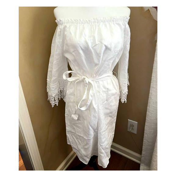 Saks Fifth Avenue | Dresses | Saks Fifth Avenue White Linen Dress Off ...